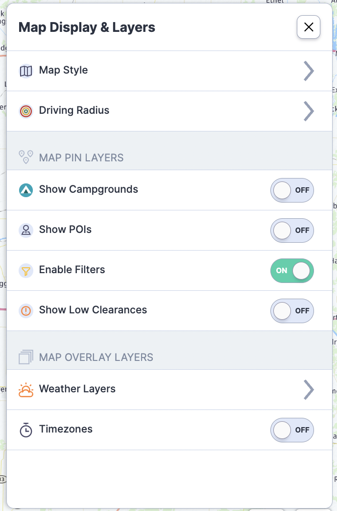 Using Map Settings – RV LIFE Resources & Support